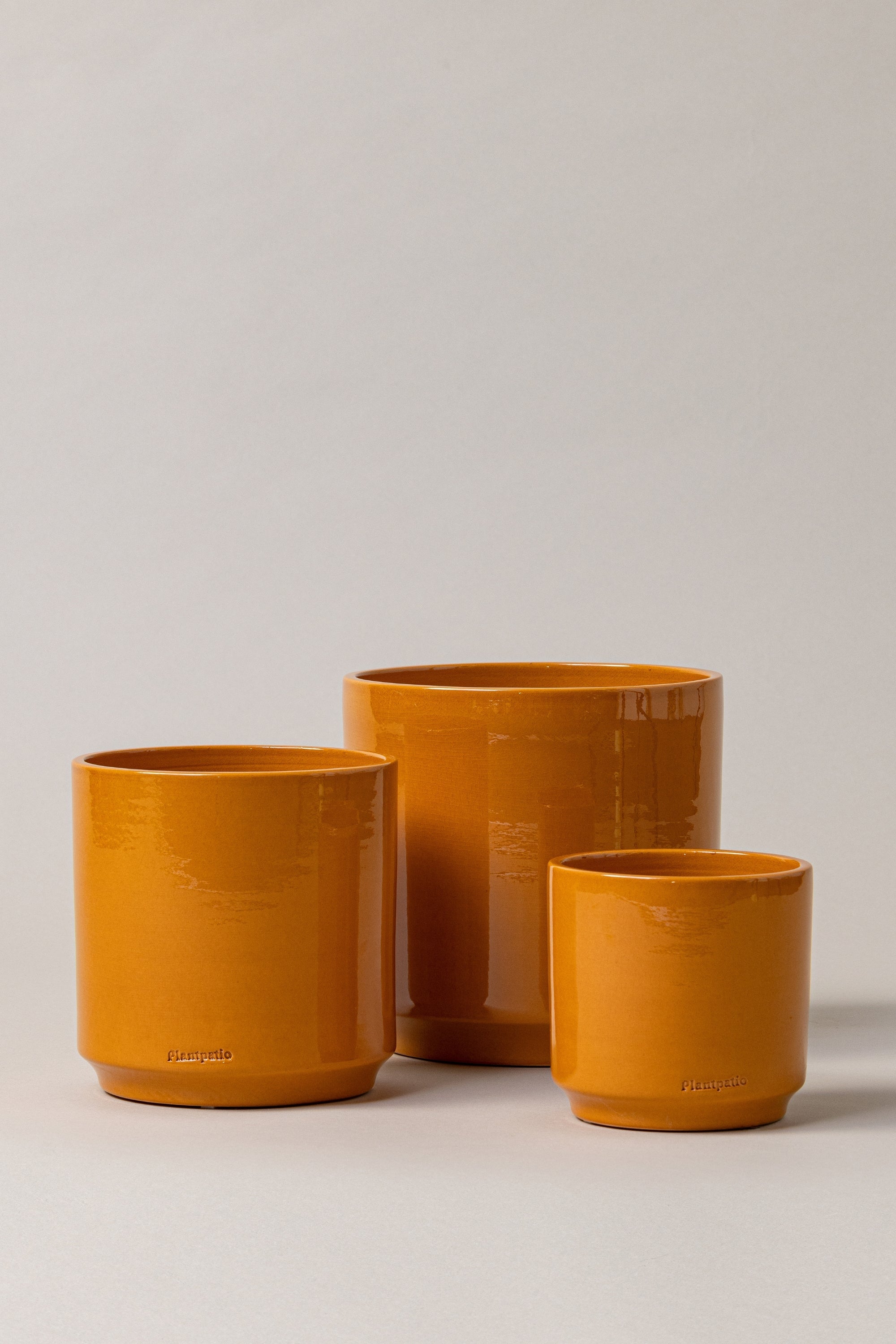 ROLO PACK - Earthenware Glazed Plant Pots Set, Amber Yellow – Plantpatio